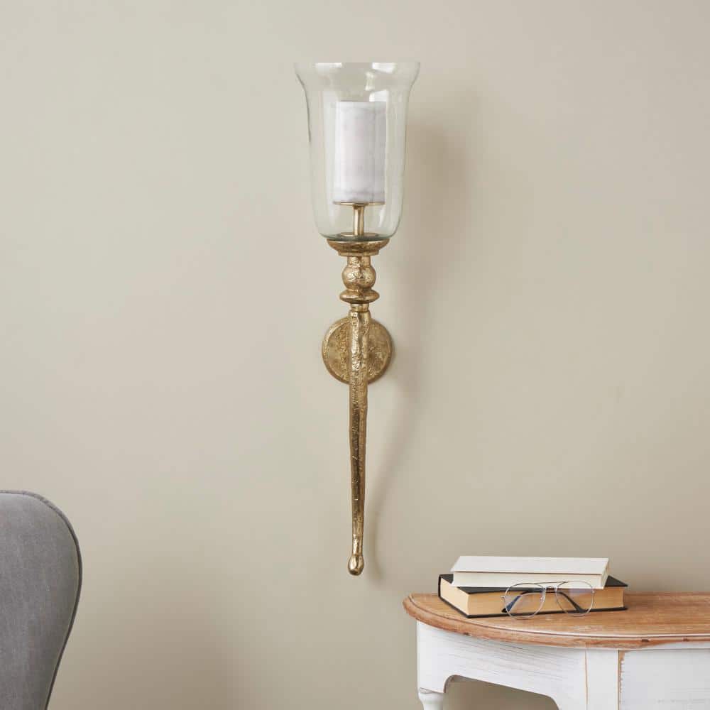 Litton Lane Gold Aluminum Metal Textured Wall Candle Sconce with Curved ...