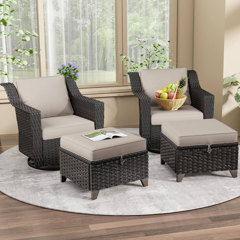 JOYSIDE 4-Piece Wicker Outdoor Pation Conversation Swivel Rocking Chair ...