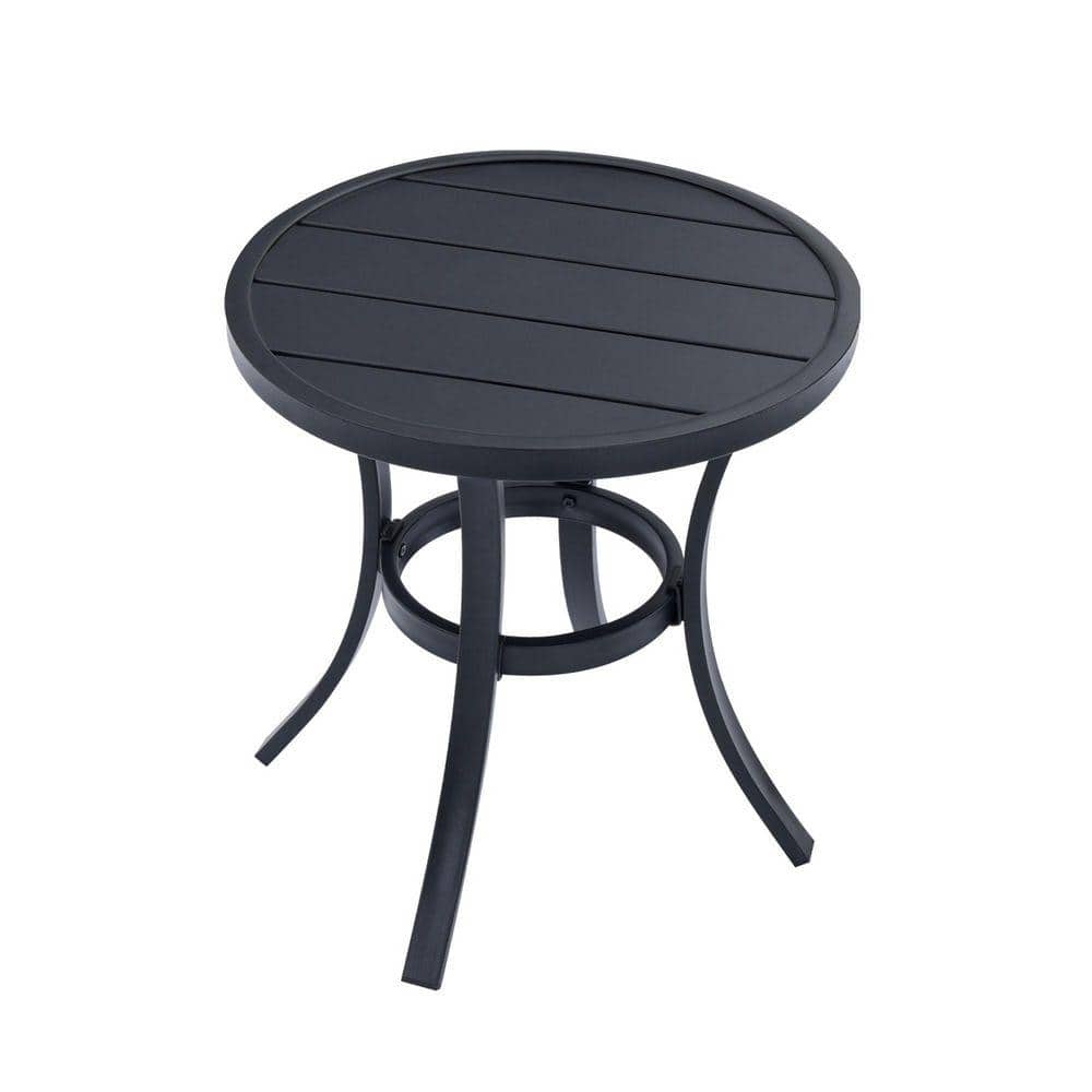 DIFY 18.5 in. All-weather Metal Black Round Outdoor Patio Side Table ...