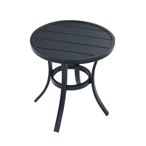 DIFY 18.5 in. All-weather Metal Black Round Outdoor Patio Side Table ...
