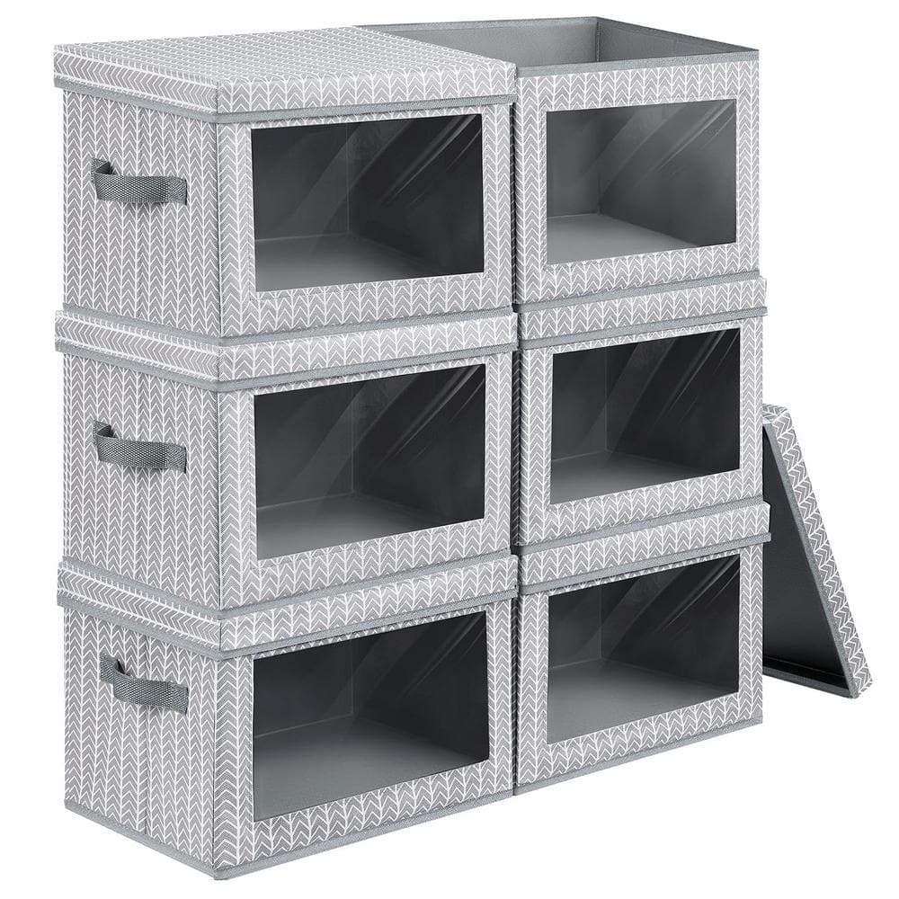 Afoxsos Portable Striped Gray Non-Woven Fabric Decorative Box with Lid ...