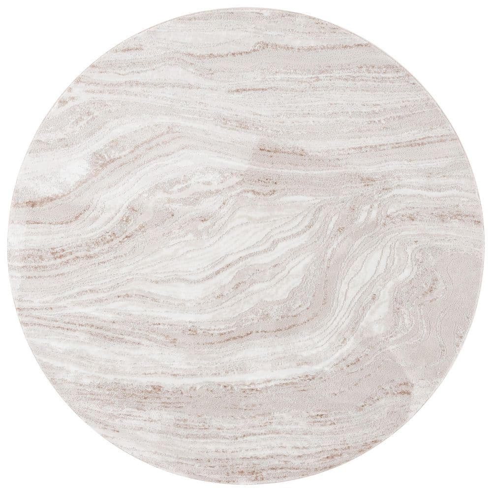 SAFAVIEH Parker 7 ft. x 7 ft. Beige/Ivory Abstract Waves Round Area Rug ...