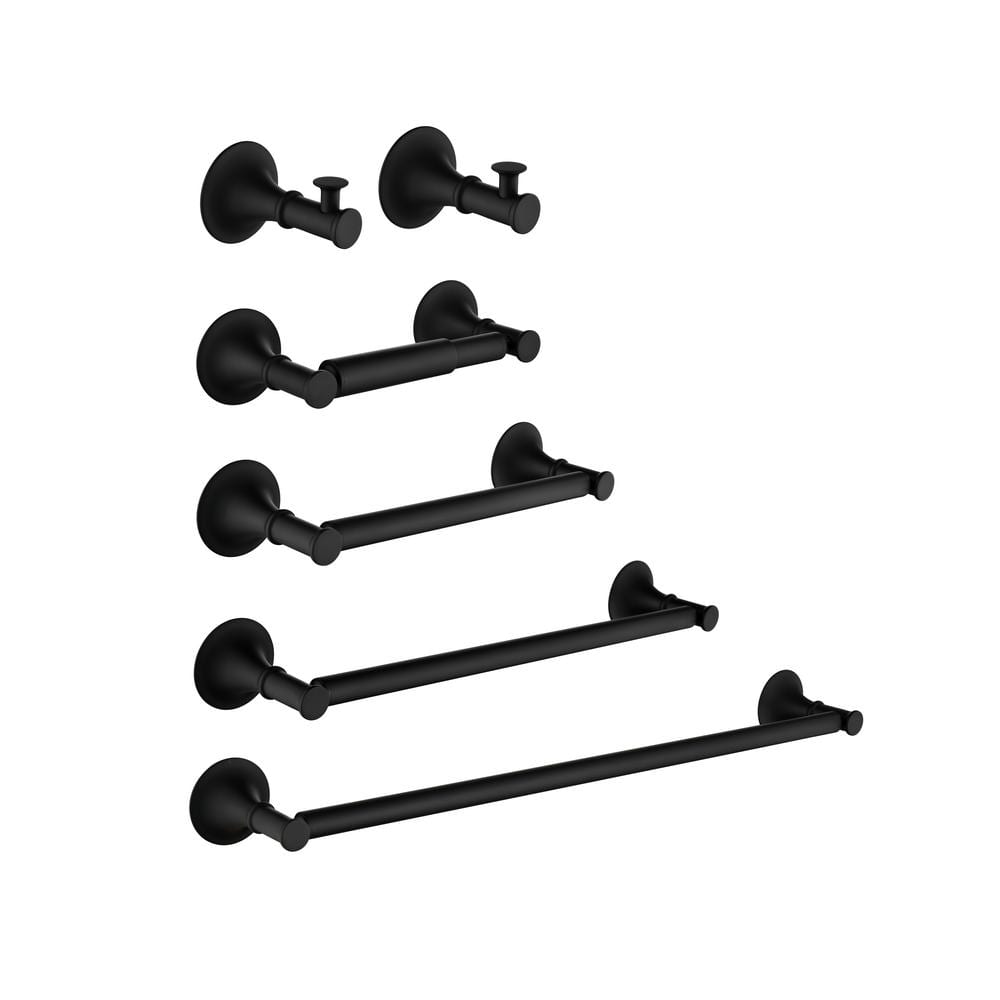 Tahanbath 6-Piece Bath Hardware Set Towel Bar/Rack Wall Mount in Matte ...