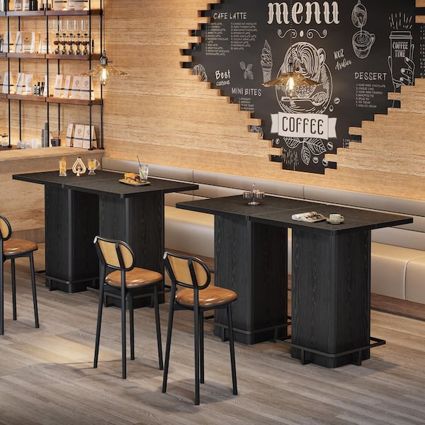 BYBLIGHT Kearsten 39.4 in. H Black Square Bar Table, Wooden Bar Table ...