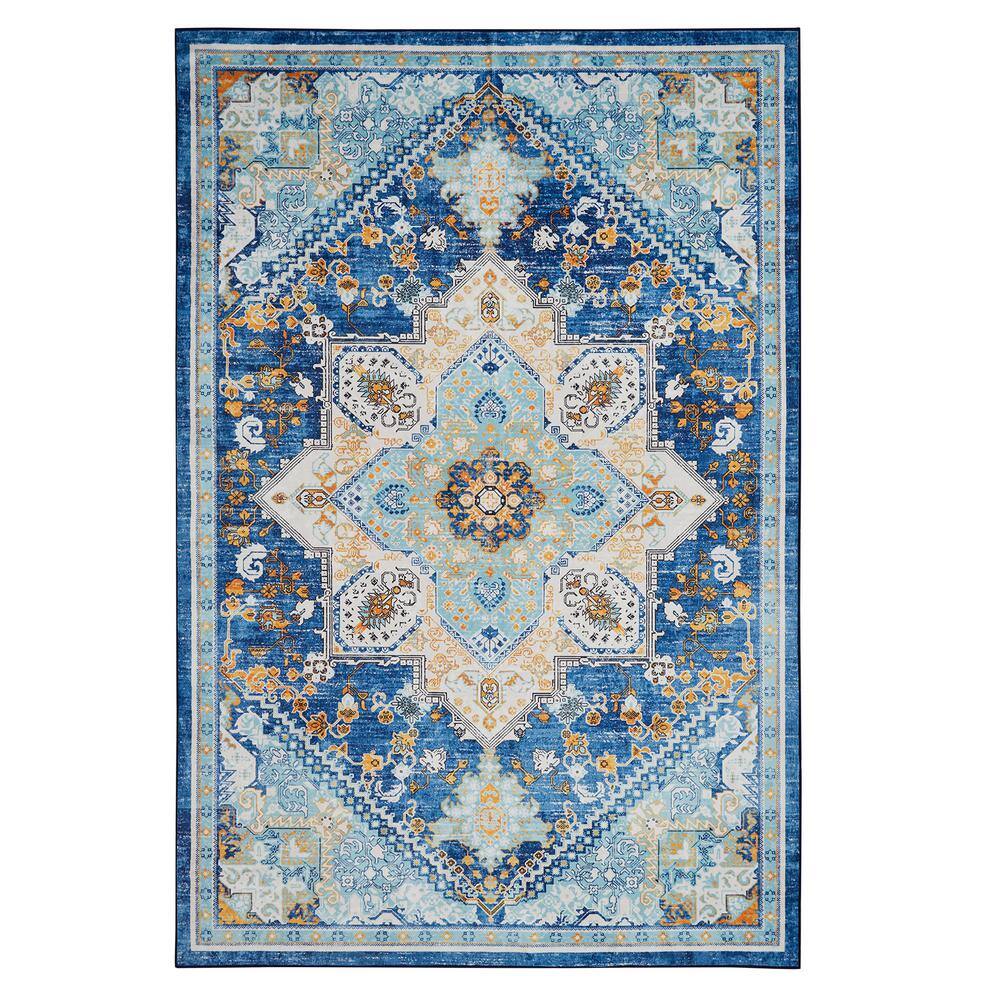 GlowSol Multi-Colored/Blue 5 ft. x 7 ft. Boho Vintage Floral Print ...
