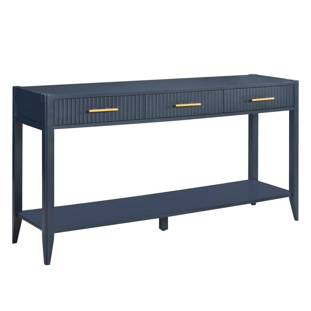 Polibi 60 in. Navy Blue Rectangle Wood Console Table with Vertical ...