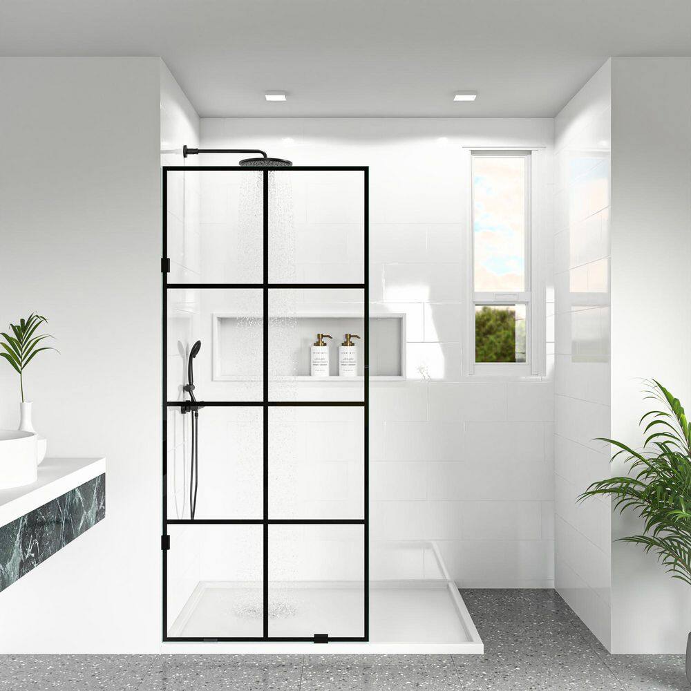 SHAAMA 34 in. W x 78 in. H Frameless Fixed Single Panel Shower Screen ...
