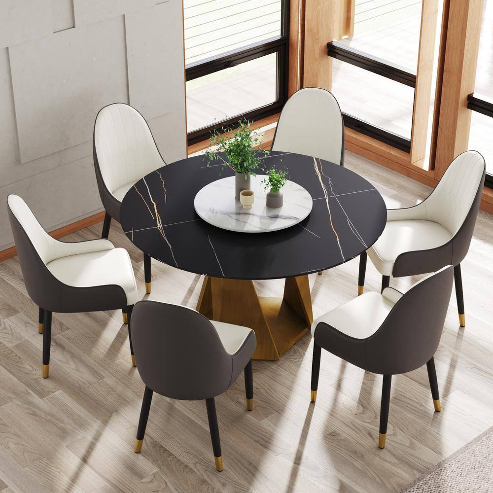 Magic Home 53.1 in. Black Rotable Lazy Susan Sintered Round Stone ...