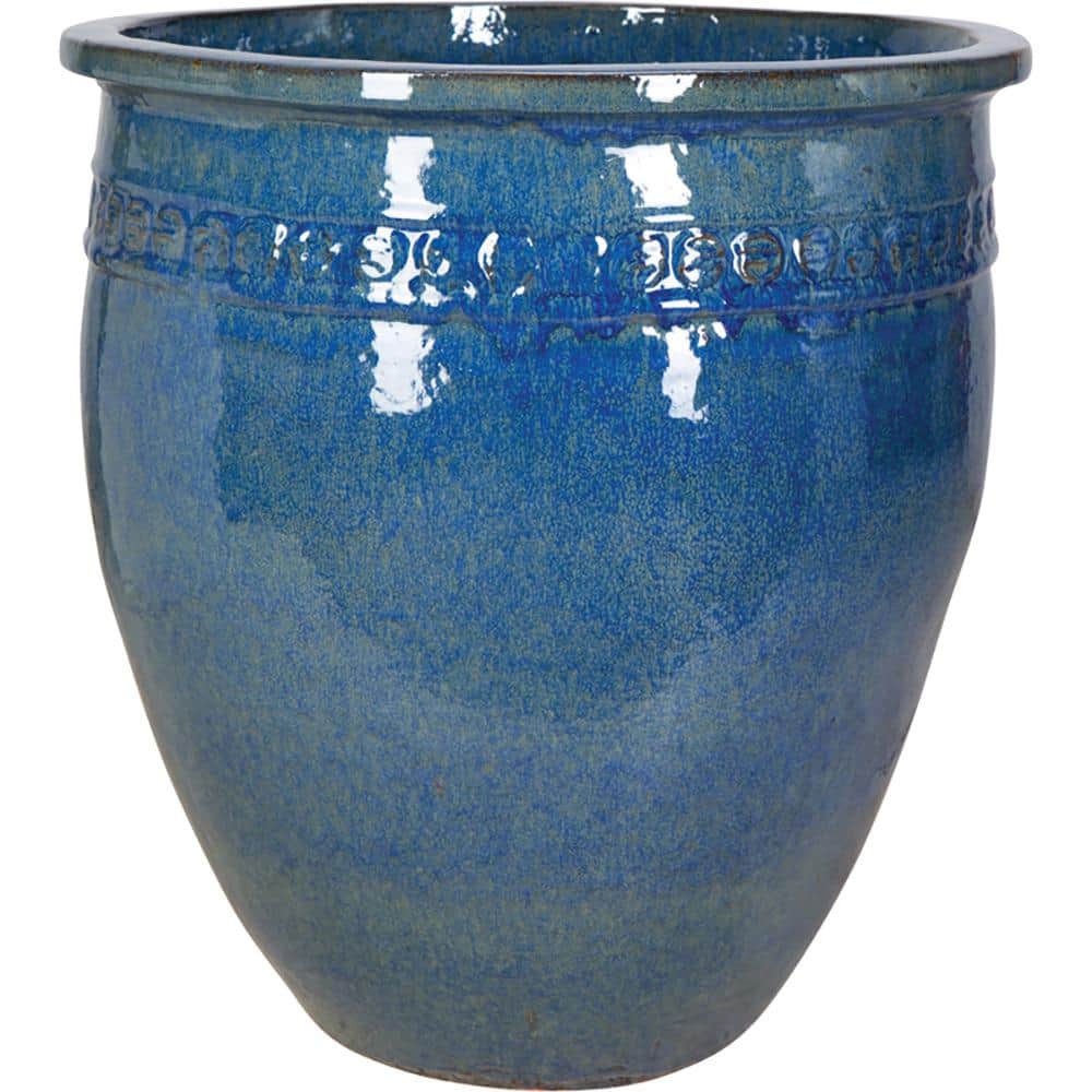 14 in. Lakeway Blue Ceramic Koine Jar GGC-5049B-LB - The Home Depot