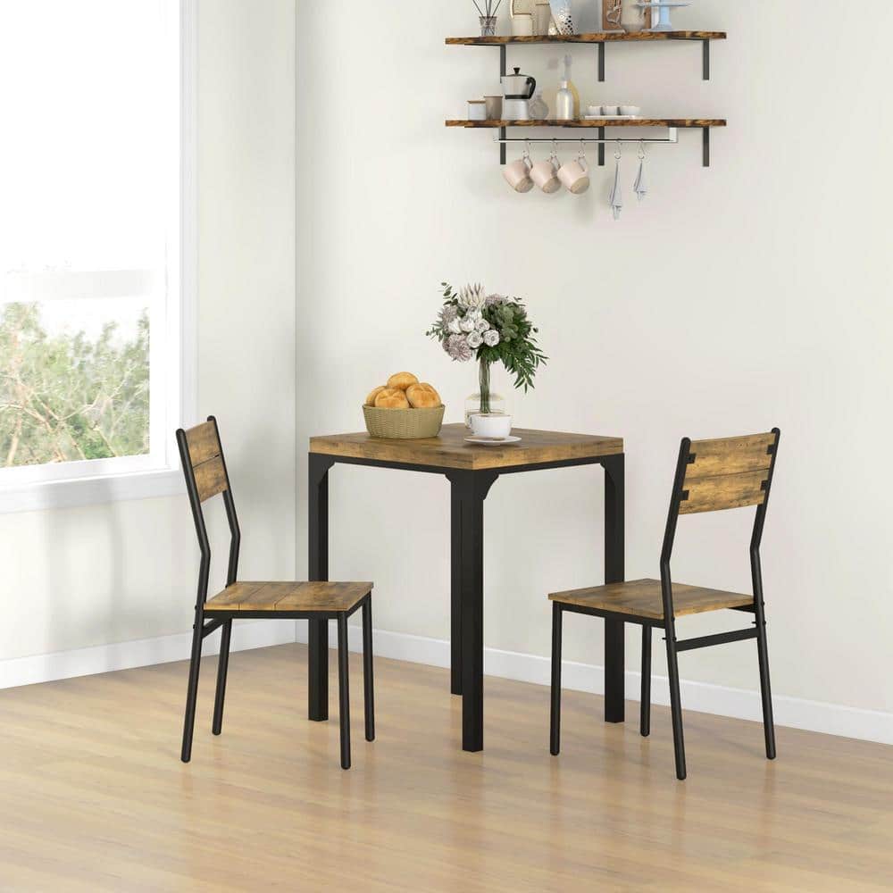 HOMCOM 3 Piece Dining Table Space Saving Kitchen Table Set Brown (Set ...