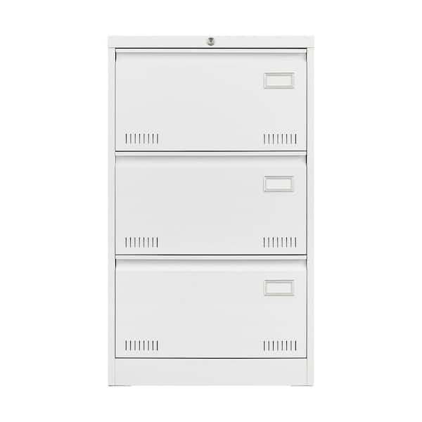 Boyel Living 3-Drawer White Metal 23.62 in. W Lateral File Cabinet with ...