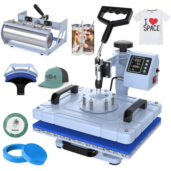 SEEUTEK Tinay 5-in-1 Light Blue T-Shirt Heat Press Machine 12 in.x 15 ...