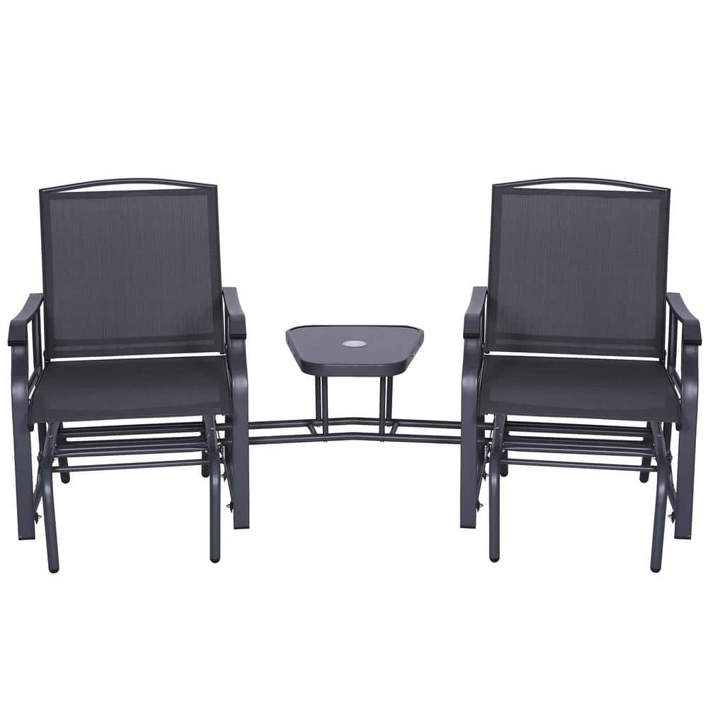 VEIKOUS 2-Person Grey Double Glider Rocker Metal Outdoor Rocking Chair ...