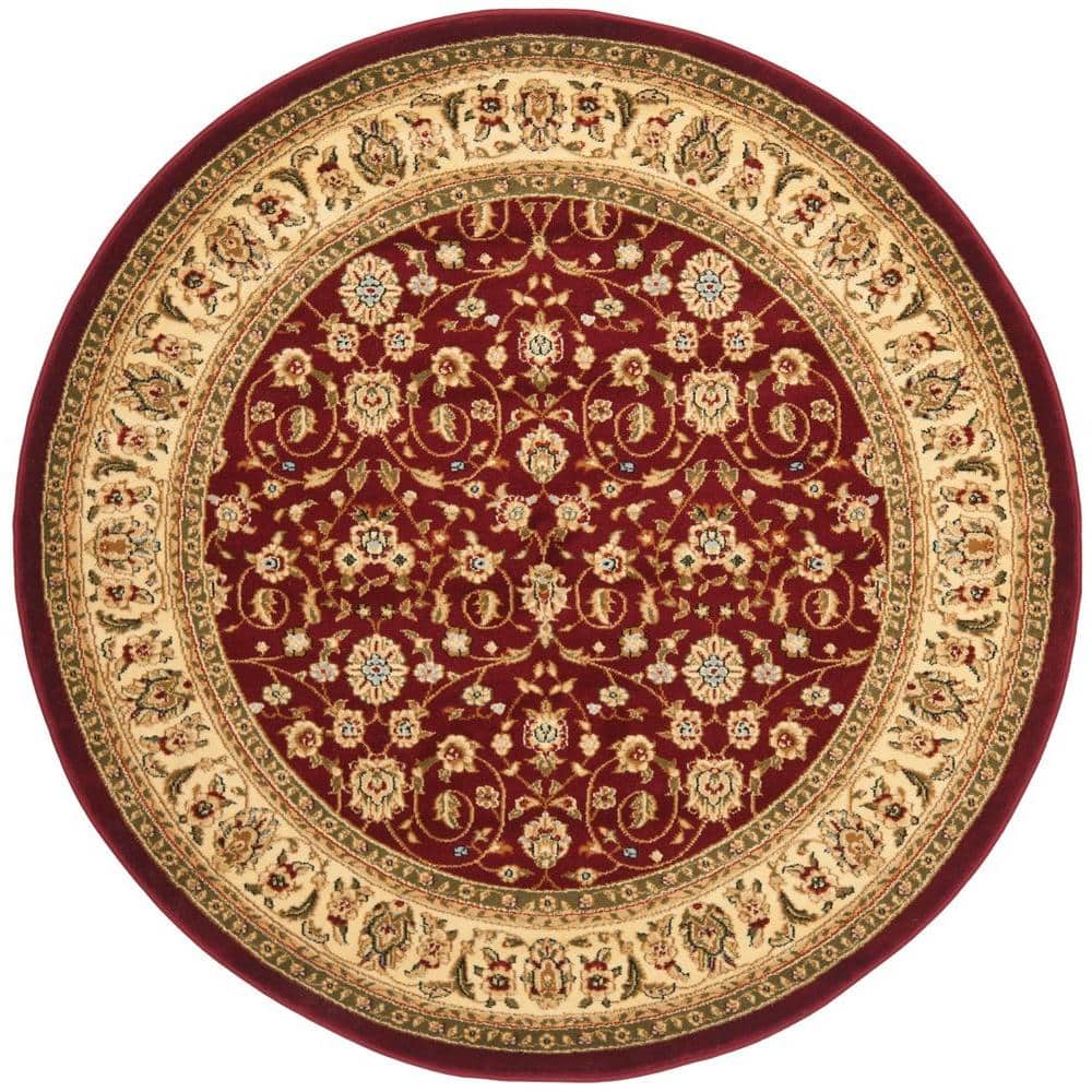 SAFAVIEH Lyndhurst Red/Ivory 5 ft. x 5 ft. Round Floral Border Speckled ...