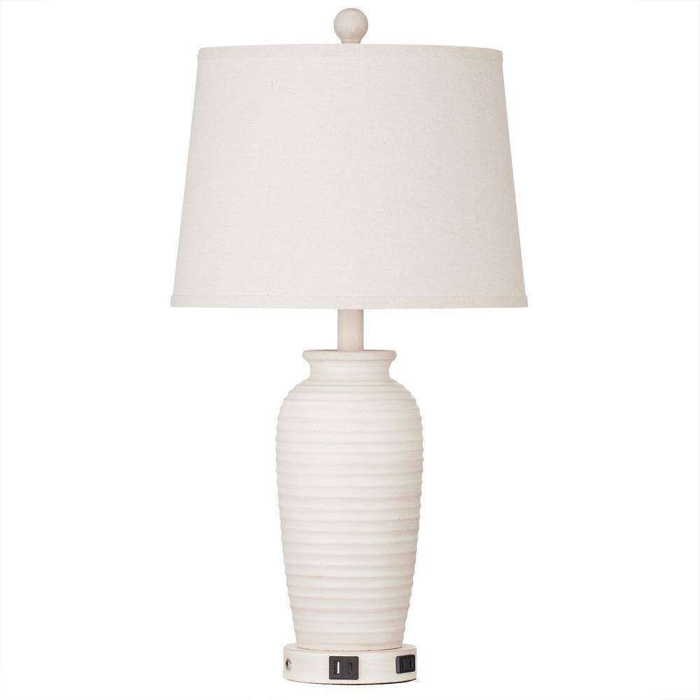 Cinkeda Allisan 24.3 in. H White Ceremic Table Lamp Set with Type-C ...