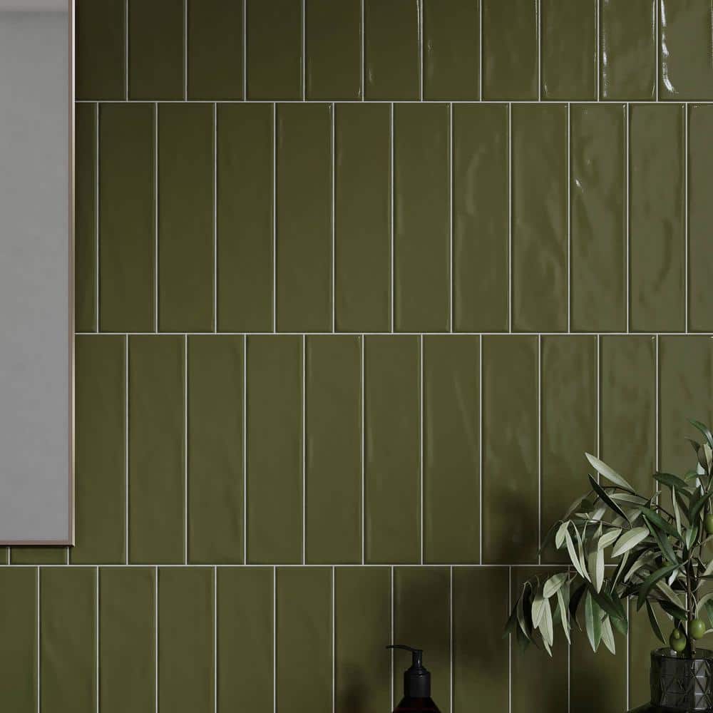 CRUZ BAY STUDIO Chateau 3 in. x 12 in. Moss Gloss Glazed Ceramic Subway ...