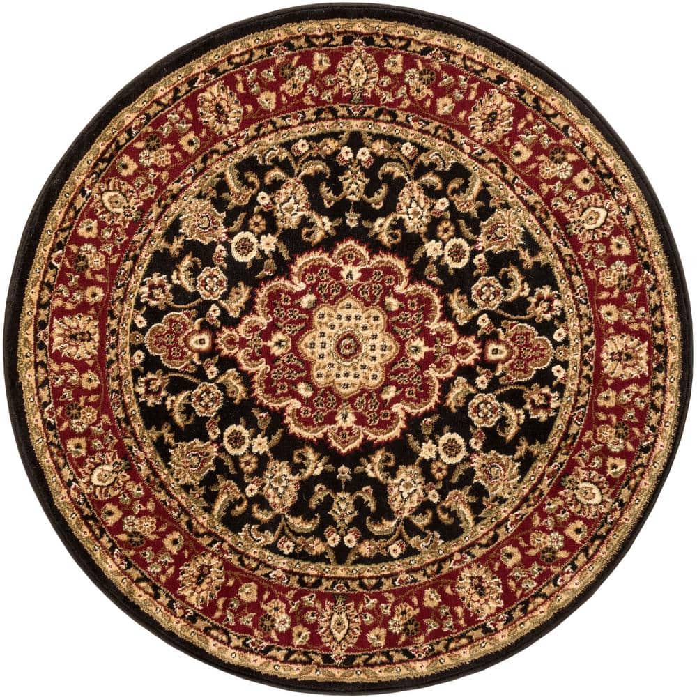 Well Woven Barclay Medallion Kashan Black 5 ft. x 5 ft. Round ...