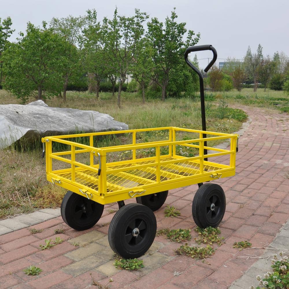 Xzkai 3.5 cu. ft. Metal Garden Cart, Yellow Cai-GWC-25 - The Home Depot