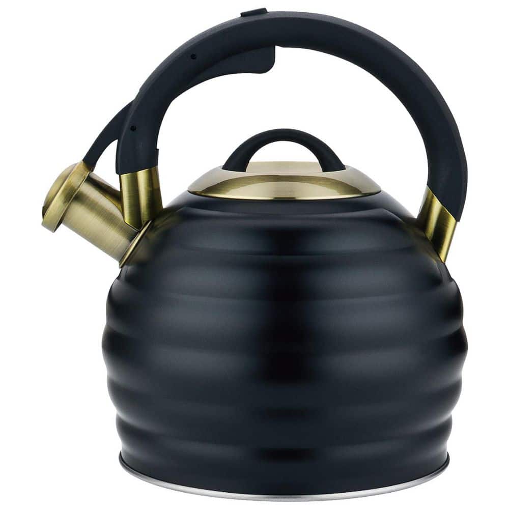 Wudkey 13-Cup Black Stainless Steel Whistling Stovetop Tea Kettle with ...