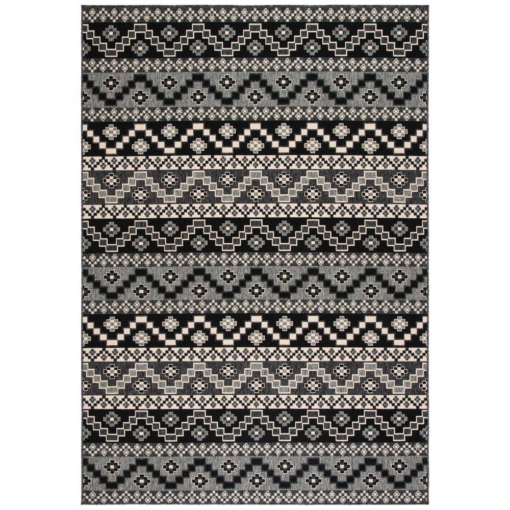 SAFAVIEH Veranda Black/Beige 7 ft. x 10 ft. Border Indoor/Outdoor Patio ...