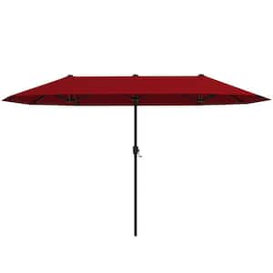 WELLFOR 13 ft. Metal Market Patio Umbrella in Red with LED Light and ...