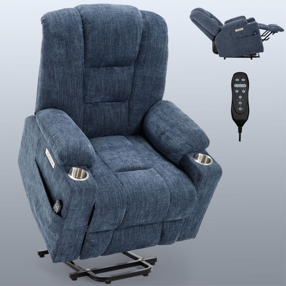Clihome Blue Power Lift Recliner Chair with Massage, Heat, USB & Type-C ...
