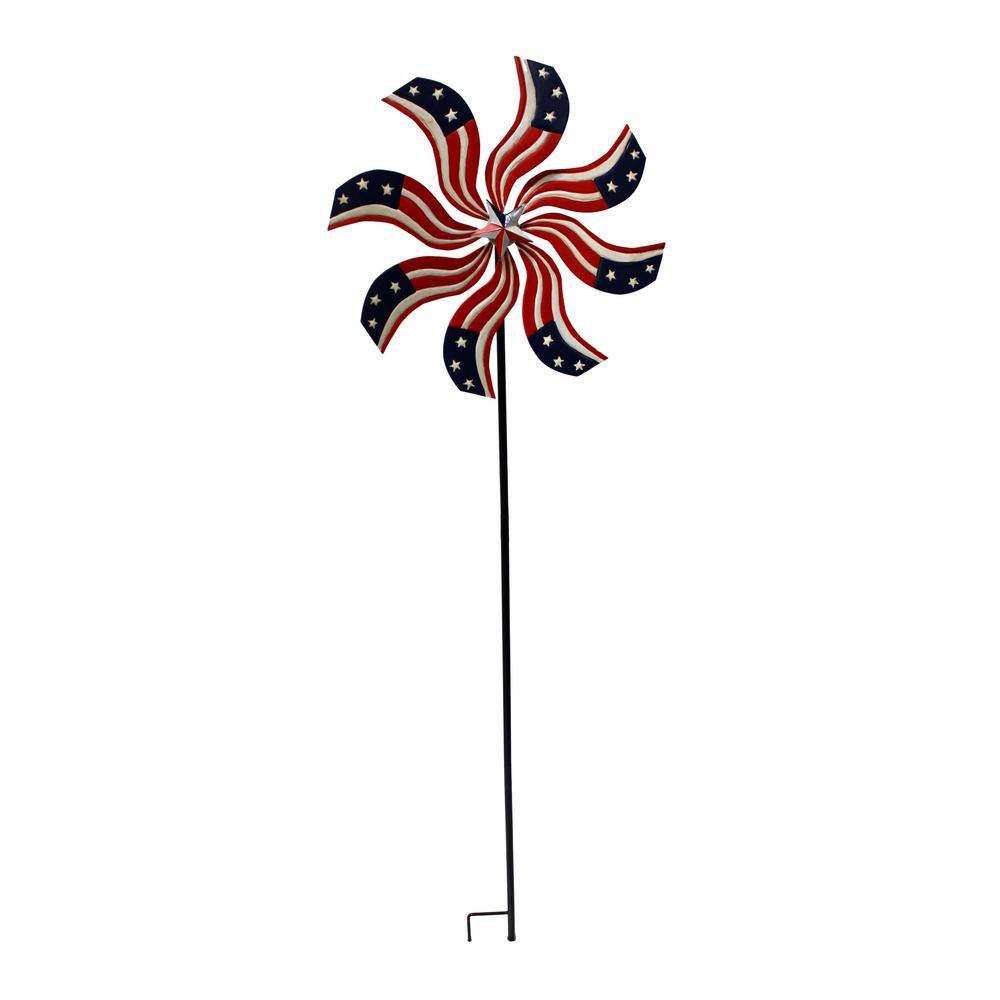 63 in. Metal Americana Wind Spinner Garden Stake 3614 - The Home Depot