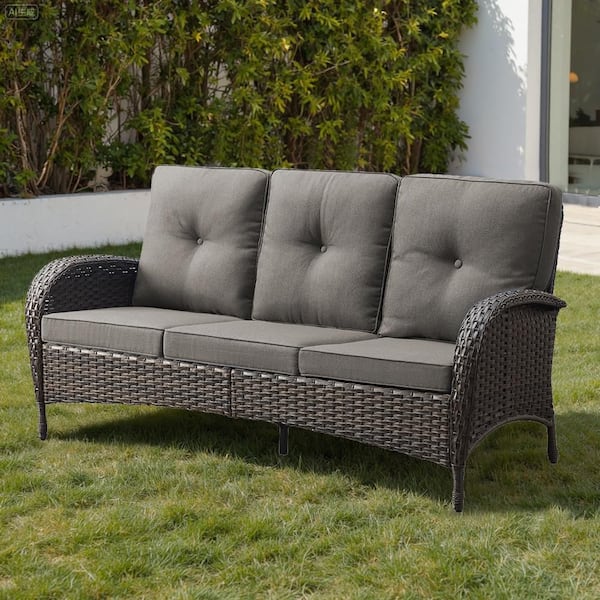 Pocassy 3-Seats Sofa Wicker Outdoor Chaise Lounge, All-Weather Outdoor ...