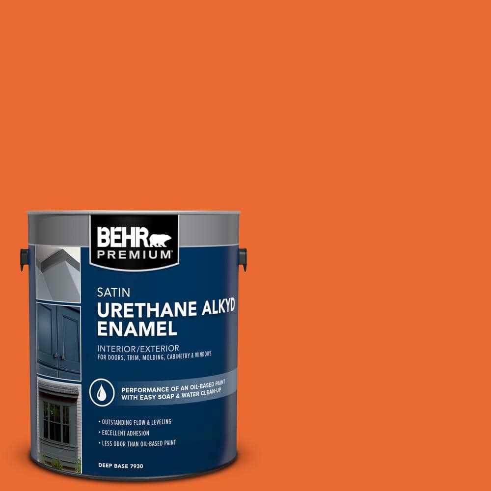 BEHR PREMIUM 1 gal. #220B-7 Electric Orange Urethane Alkyd Satin Enamel ...