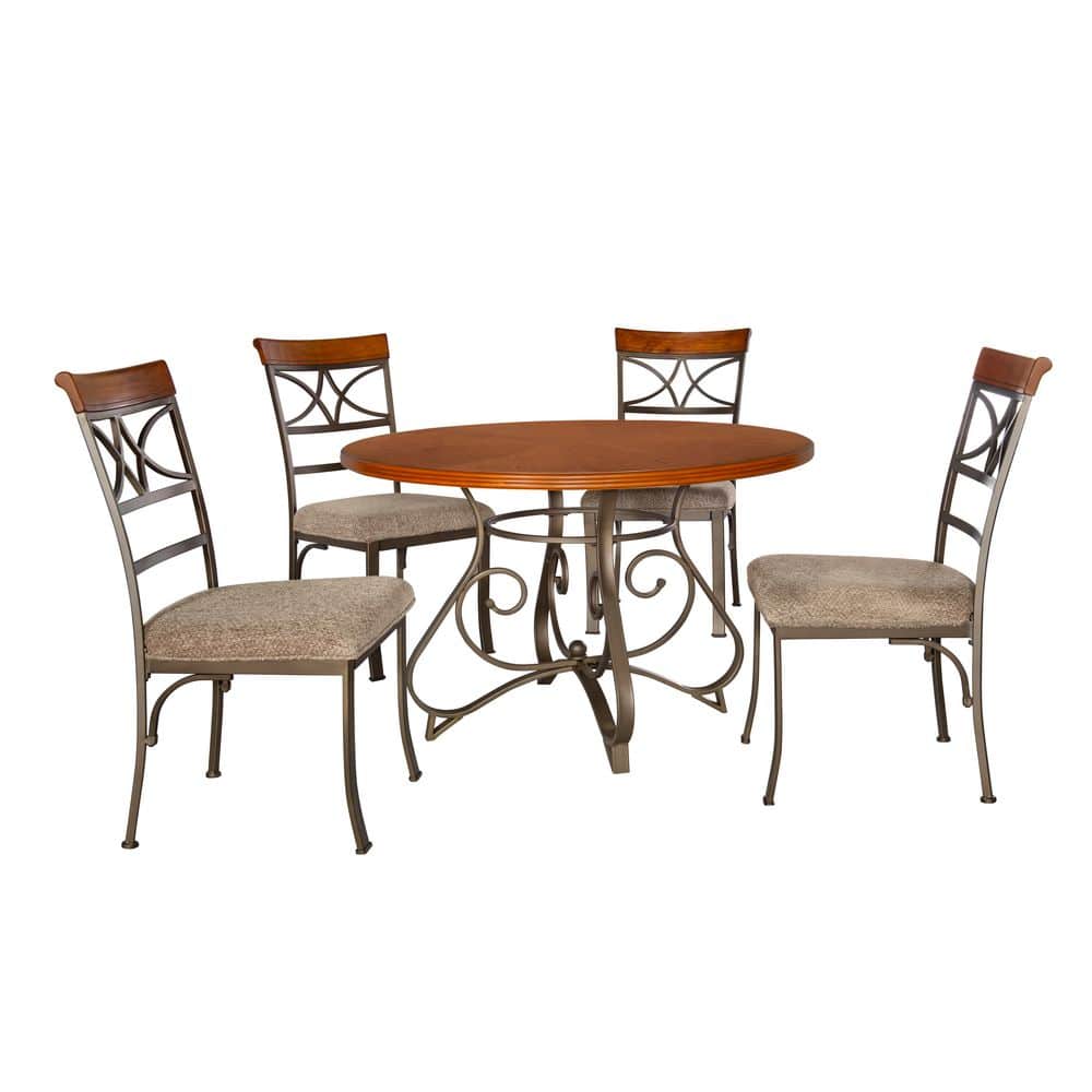 Powell Company Masson 5-Piece Round Cherry/Bronze Wood Top Dining Room ...
