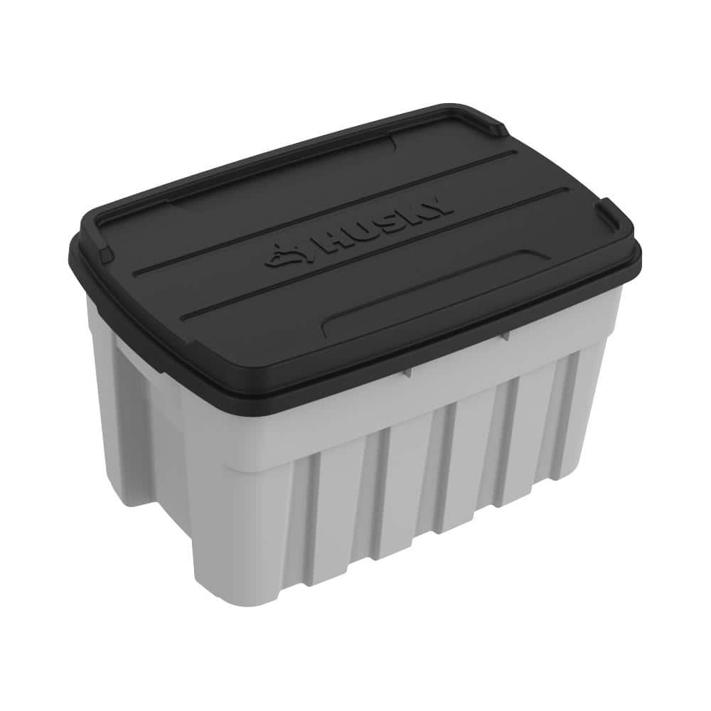 Husky 37 Gal. Heavy Duty Storage Bin with Lid in Grey 235598 - The Home ...