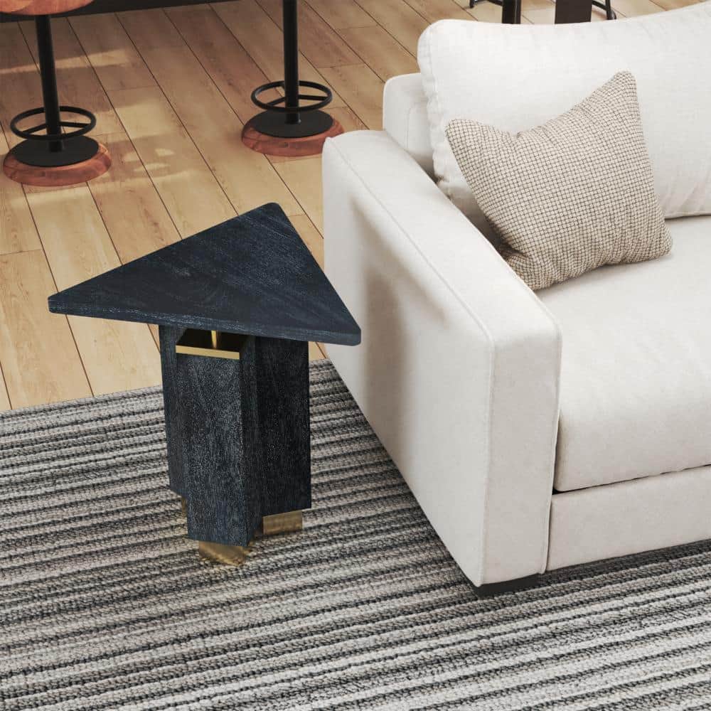 THE URBAN PORT 20 in. Black and Brass Triangle Wood End/Side Table with ...