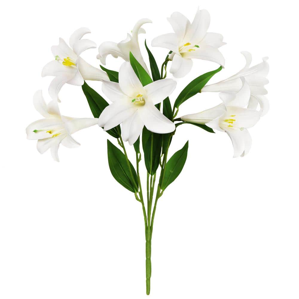 LIVING LUXURY 24 in. Cream White Artificial Easter Lily Flower Stem ...