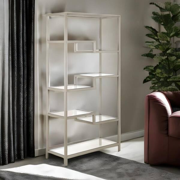 HomeRoots 68 in. Tall Silver Metal 7 Shelf Standard Bookcase 2000527580 ...