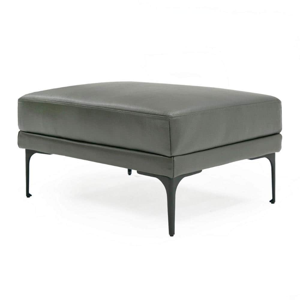 Benjara Gray Leather Rectangle Accent Ottoman BM311175 - The Home Depot