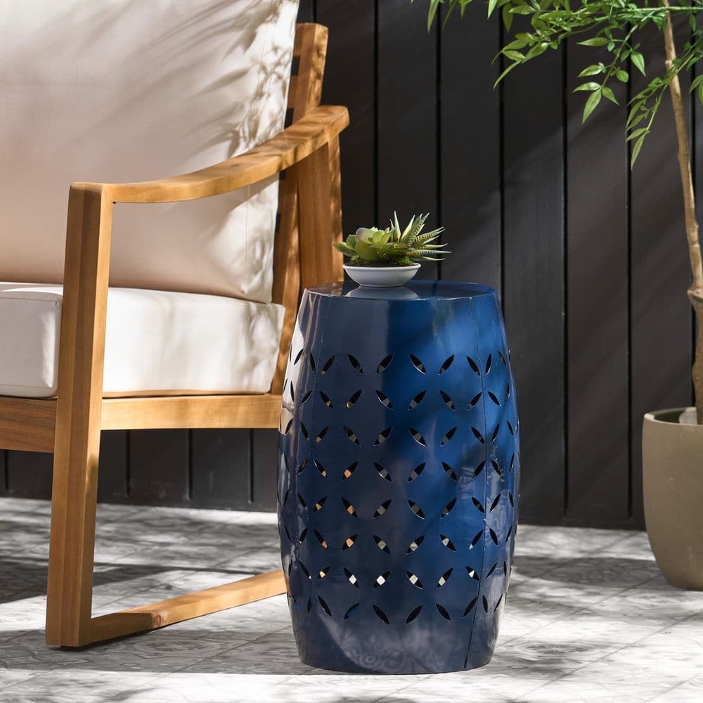 Harper & Bright Designs Dark Blue Charming Barrel Structure All-Metal ...
