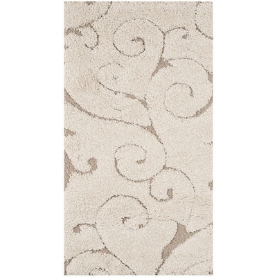SAFAVIEH Florida Shag Cream 4 ft. x 4 ft. Round Border Area Rug SG454 ...