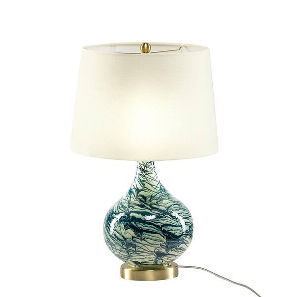 20 in. Modern LED Bedside Table Lamp with Linen Shade and Glass Base ...