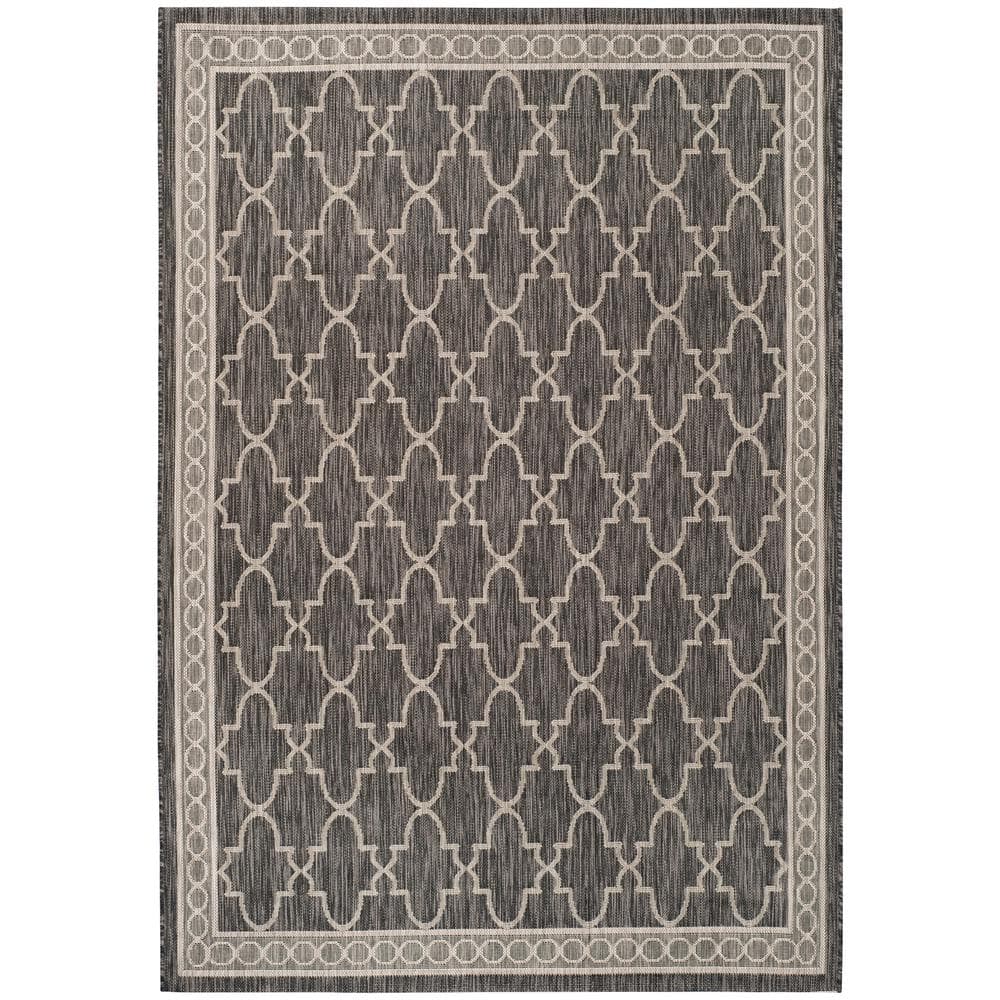 SAFAVIEH Courtyard Black/Beige 5 ft. x 8 ft. Border Indoor/Outdoor ...