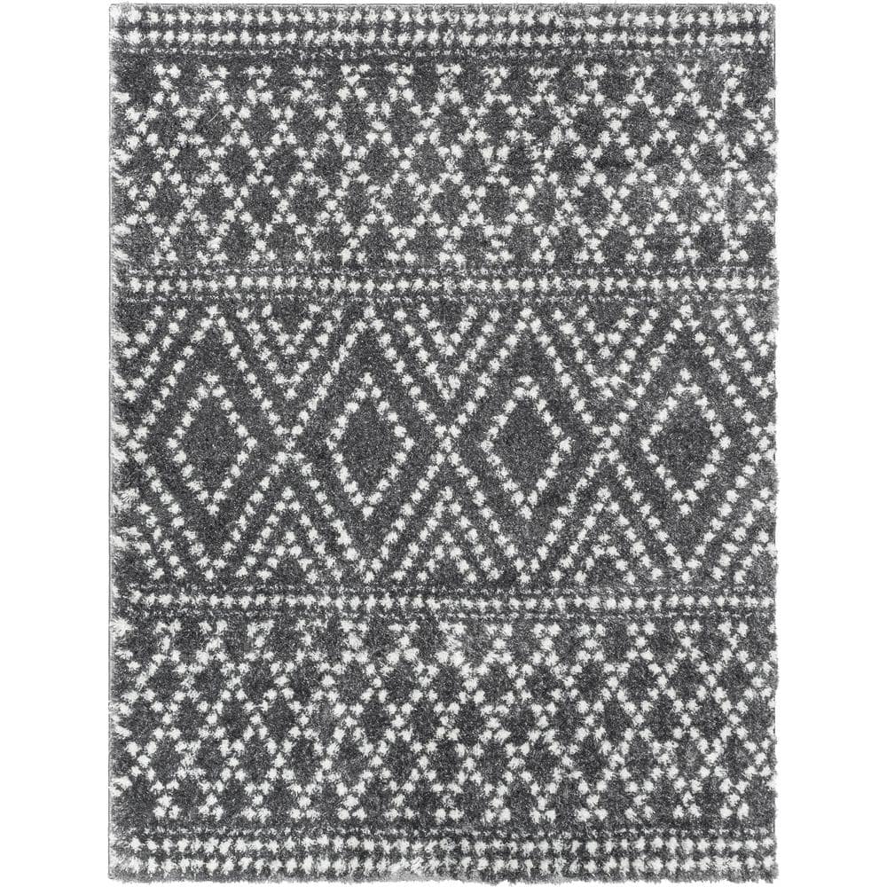 Well Woven Celeste Evora Moroccan Diamond Pattern Shag Grey 7 ft. 10 in ...