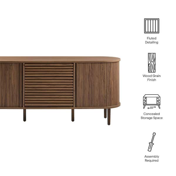 MODWAY Harlan Walnut MDF 67 in. Fluted Oval Sideboard Cabinet with ...