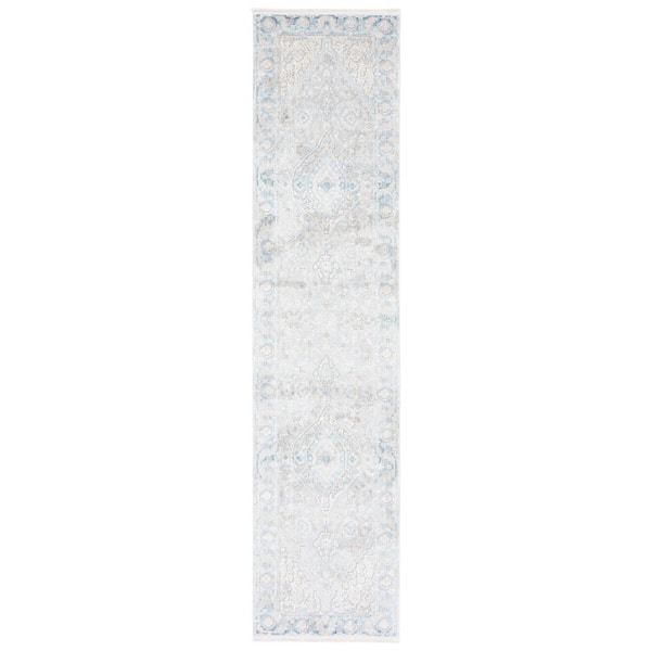 SAFAVIEH Dream 2 ft. x 8 ft. Gray/Blue Border Distressed Runner Rug ...