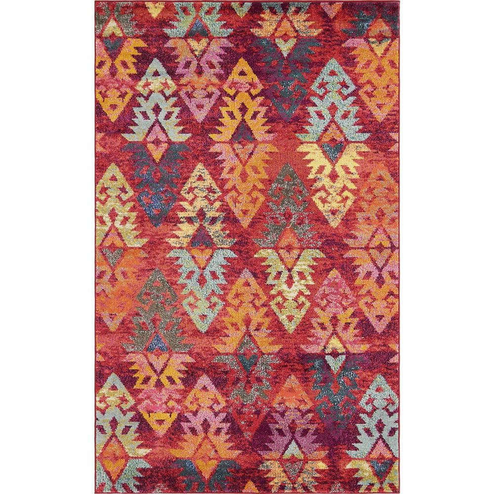 StyleWell Sedona Desert Rust Red/Multi-Color 5 ft. x 8 ft. Global Area ...
