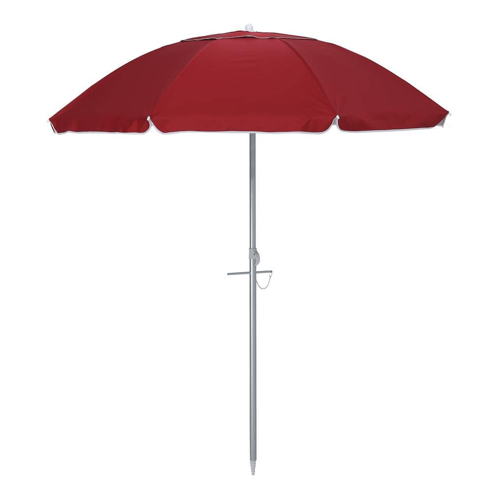 Jushua 7 ft. Beach Umbrella with Fiberglass Ribs and Sand Anchor in Red ...