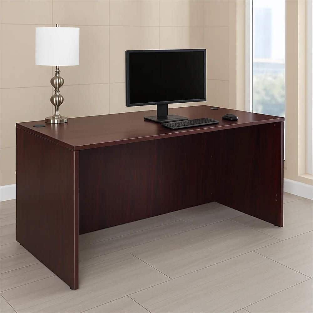 Benjara Nea 30 in. Rectangle Mahogany Red Wood Office Desk BM340735 ...