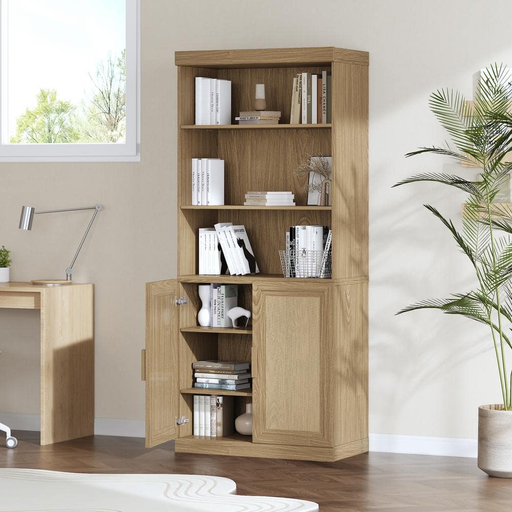 Lirago 72 in. Tall Light Brown Wood 5-Shelf Bookcase with Adjustable ...