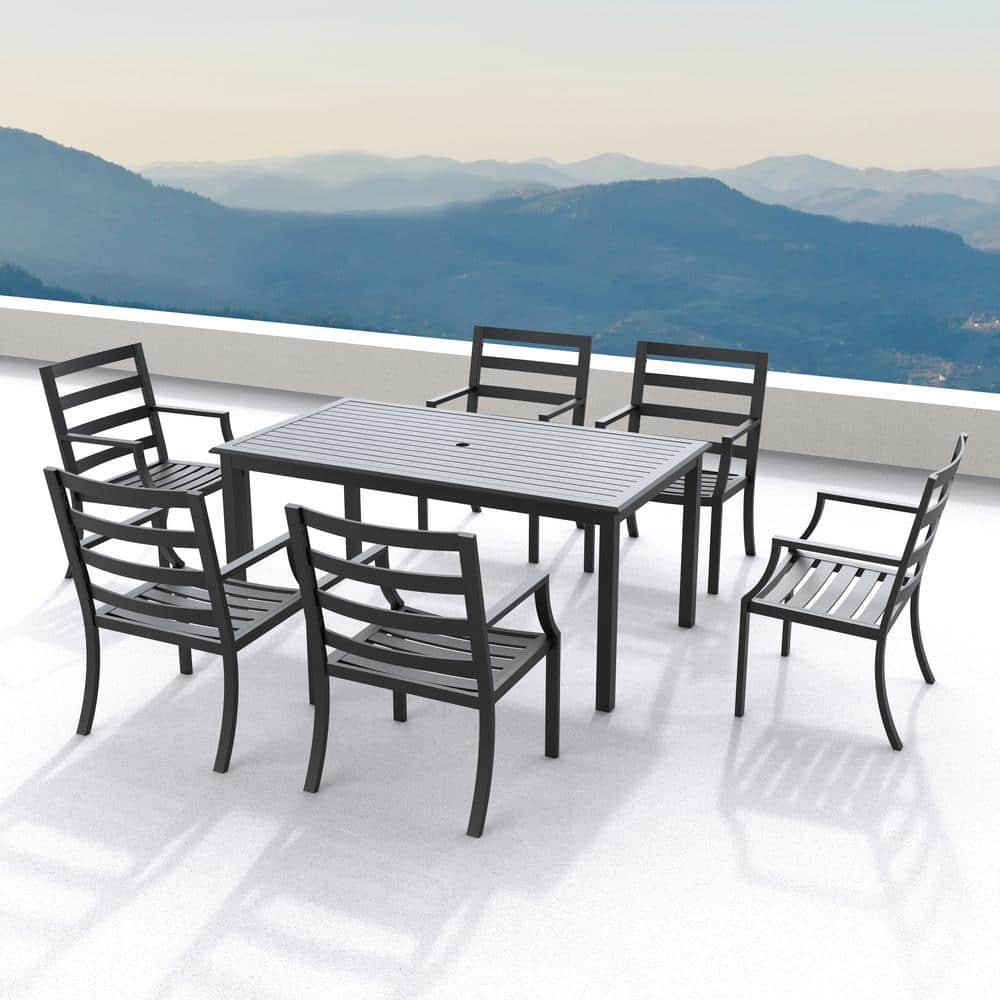 BALKENE HOME Riverside 7-Piece Aluminum Rectangular Outdoor Dining Set ...