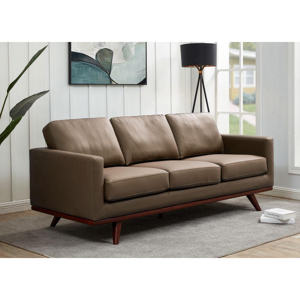Leisuremod Chester 83.03 in. Square Arm Leather Rectangle 3-Seater with ...