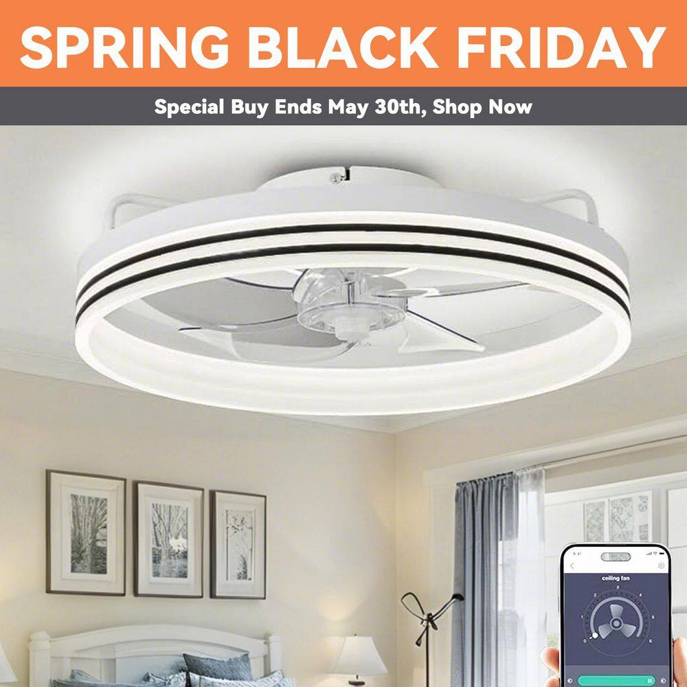 Ltemziiy 19.69 in. Indoor White Modern Low Profile Ceiling Fans with ...