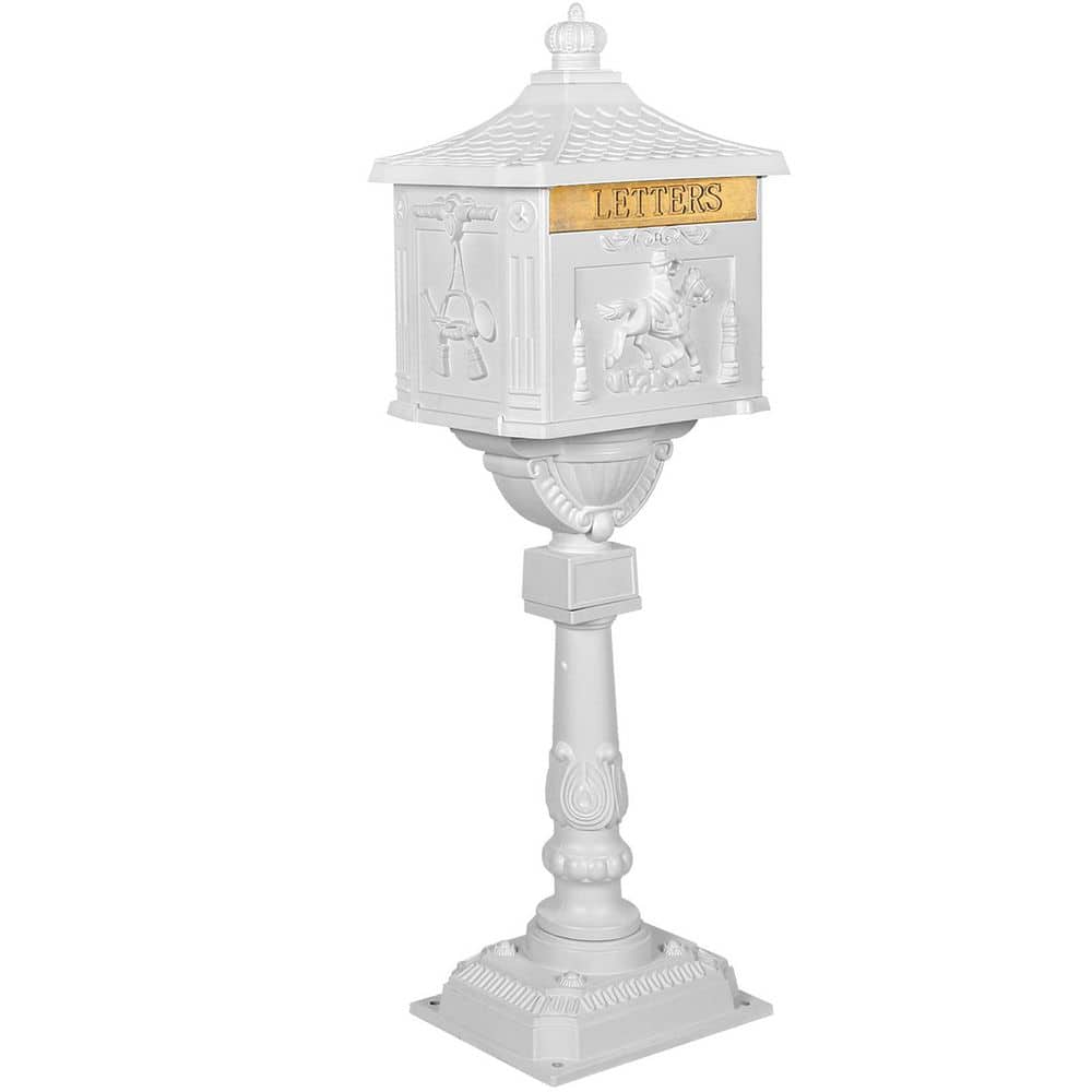 VIWAT 14 in. x 10 in. x 46 in. White Cast Aluminum Outdoor Mail Box ...